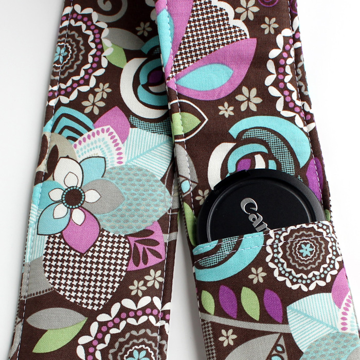 Dslr Camera Strap Cover - Padding And Lens Cap Pocket - Floral Brown ...