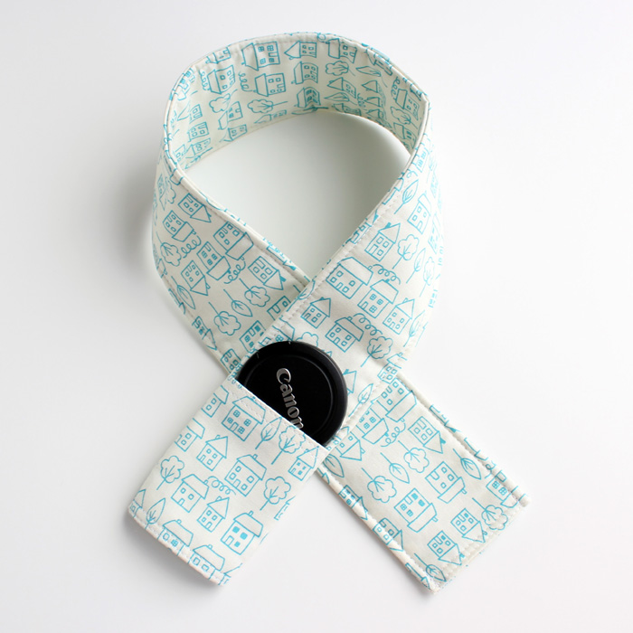 Dslr Camera Strap Cover - Padding And Lens Cap Pocket - Houses Blue ...